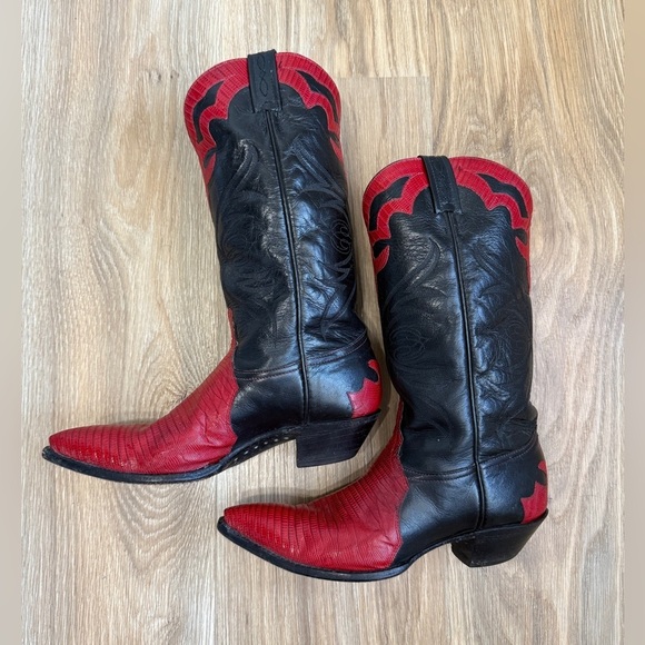 Tony Lama | Shoes | Tony Lama Black Red Lizard Fire Cowboy Boots Mens ...